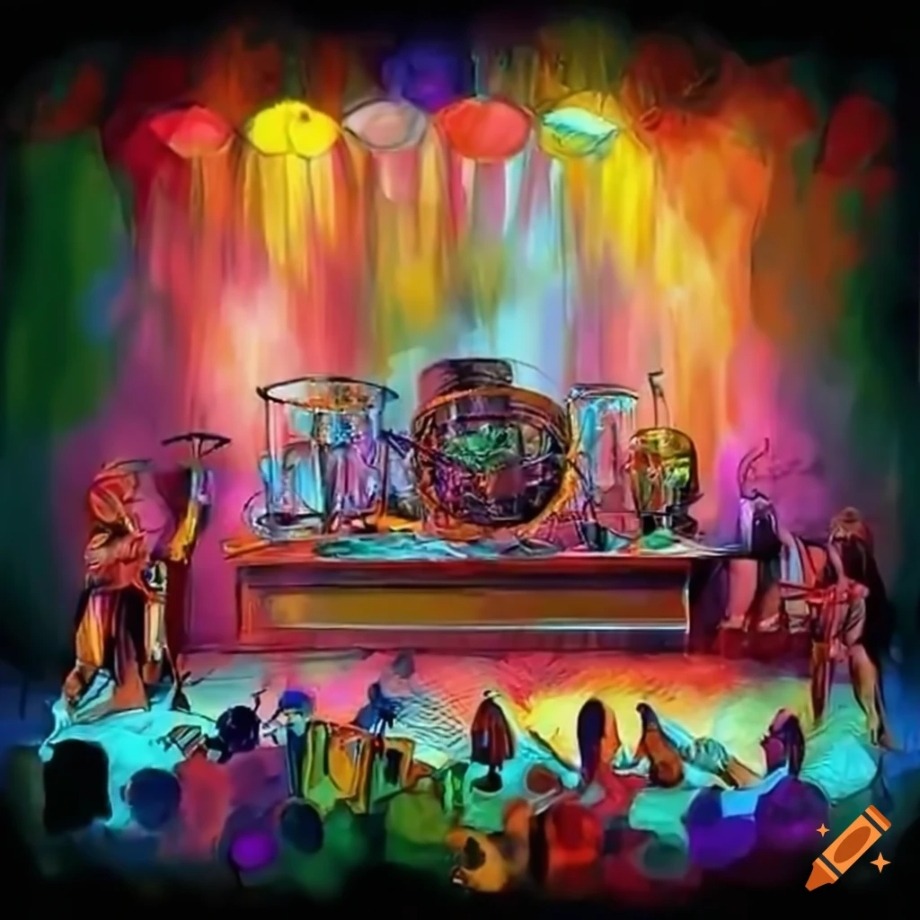 Stage with a rock metal band performing at a party on Craiyon