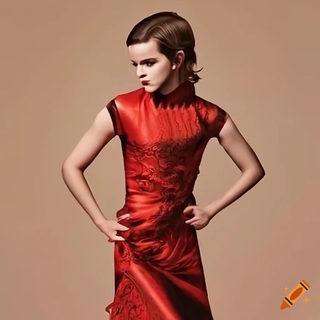 Emma watson in a stunning red chinese dress on Craiyon