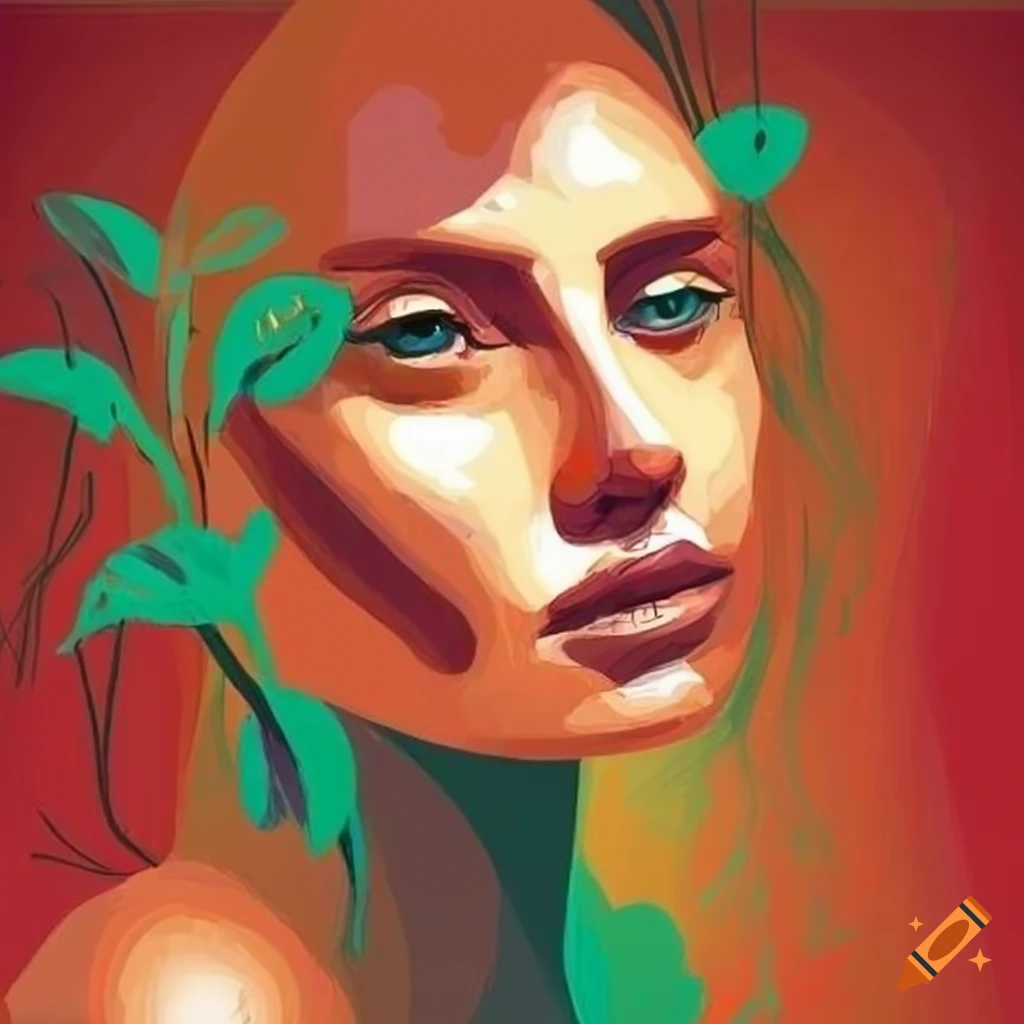 Sketch of a face with plants on Craiyon