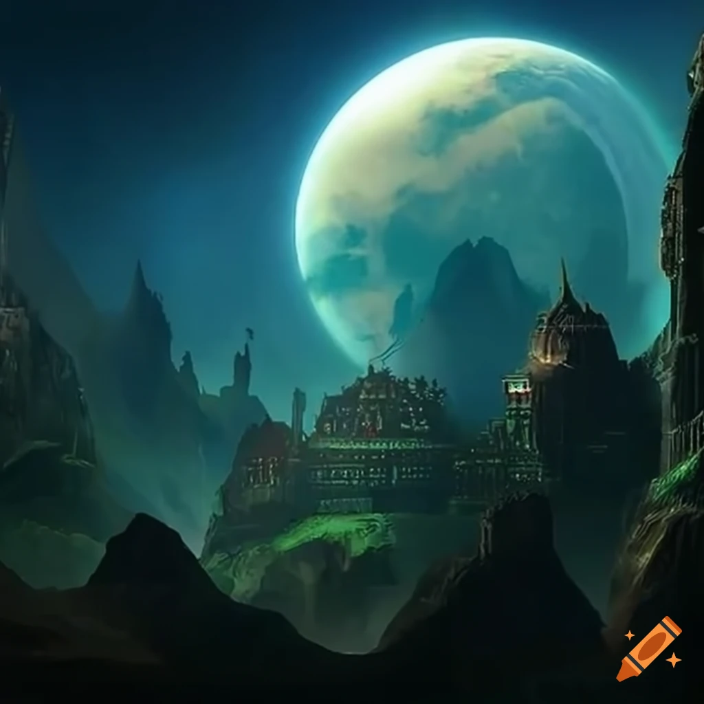 Sci-fi ancient city in a jungle on an alien planet on Craiyon