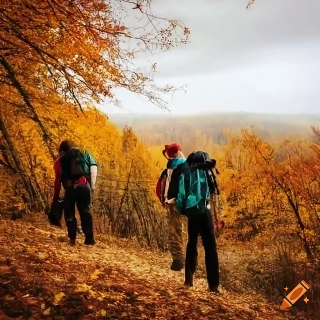 Hiking in an autumn landscape on Craiyon