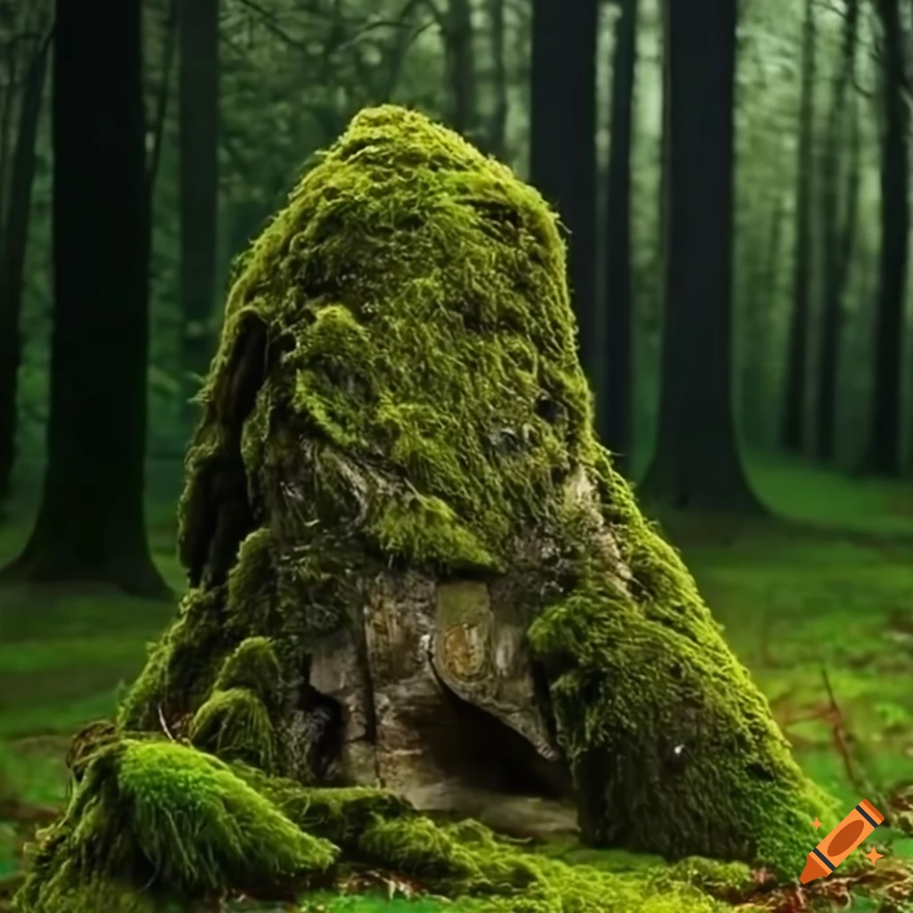 Mossy stone in a forest clearing