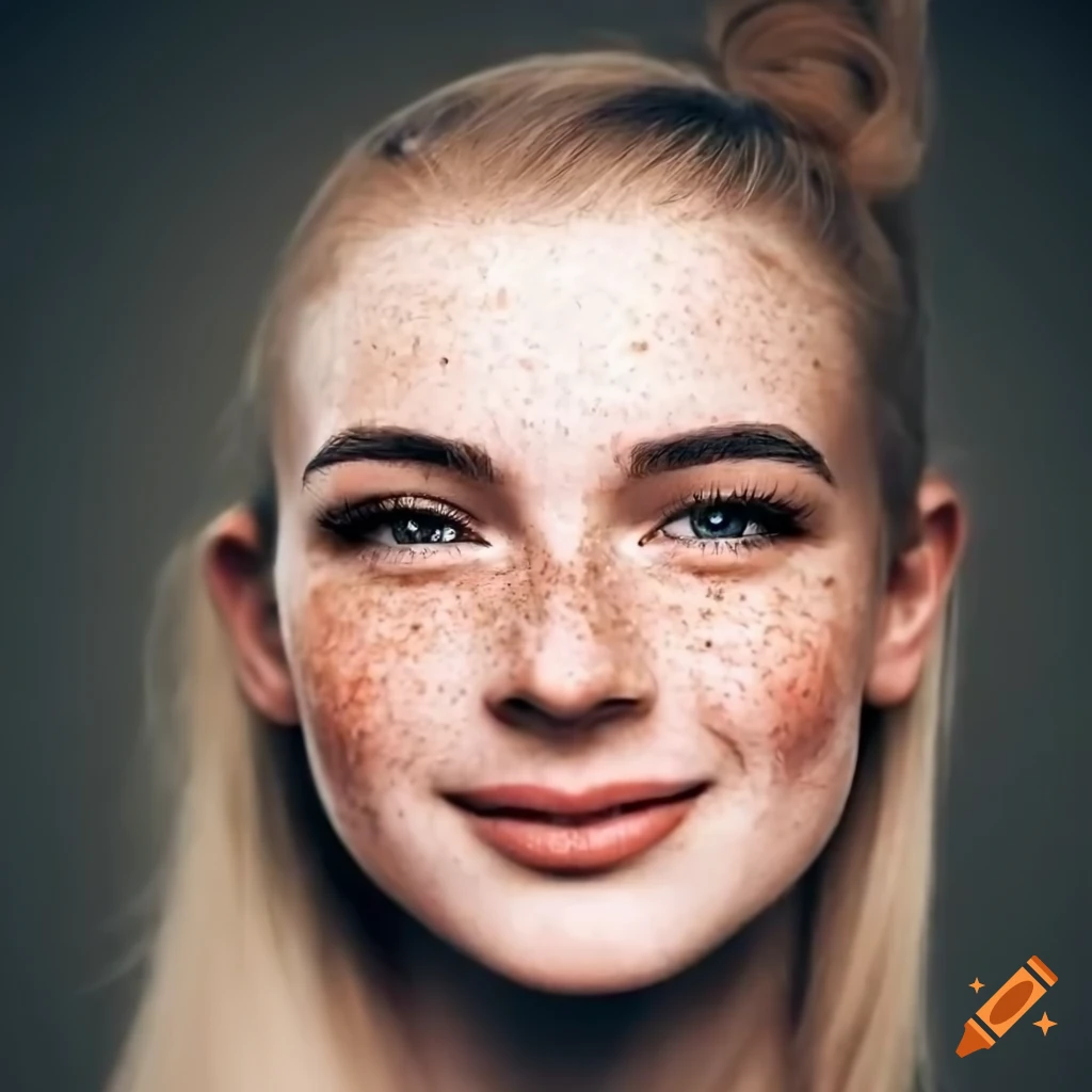 Portrait Of A Beautiful Woman With Freckles And Blonde Hair On Craiyon