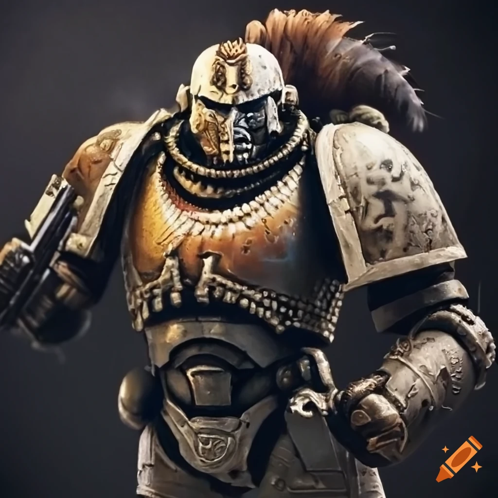 Space Marine with Native American tribal-inspired armor on Craiyon