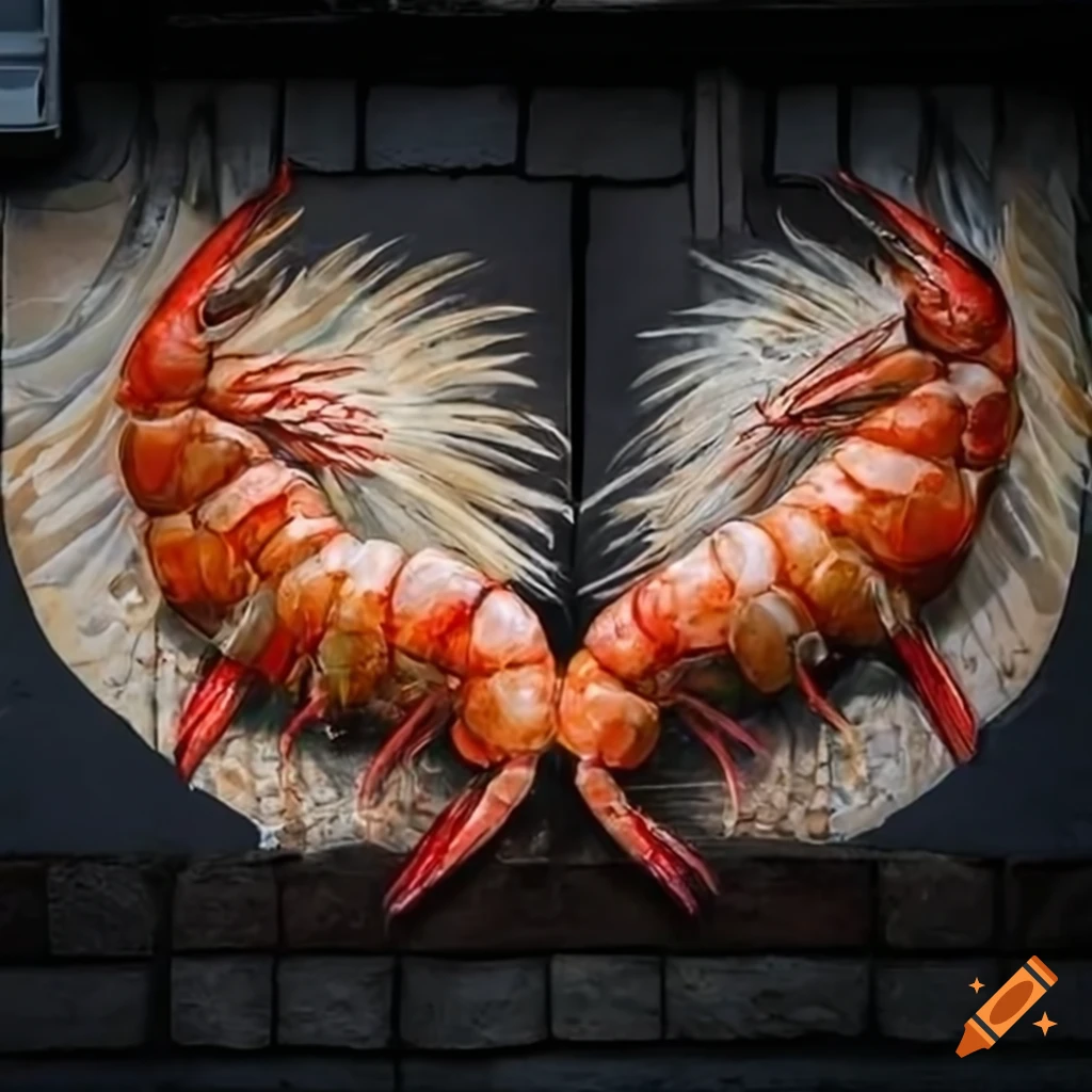 Street mural of shrimp angel wings on Craiyon