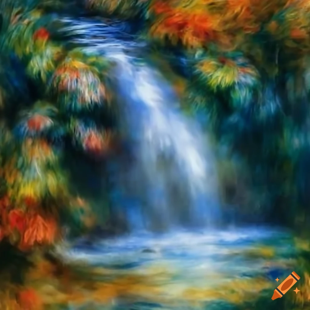 Impressionist style water cascade painting on Craiyon