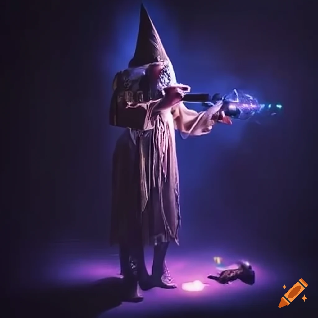 Wizard casting spell with magical revolver on Craiyon