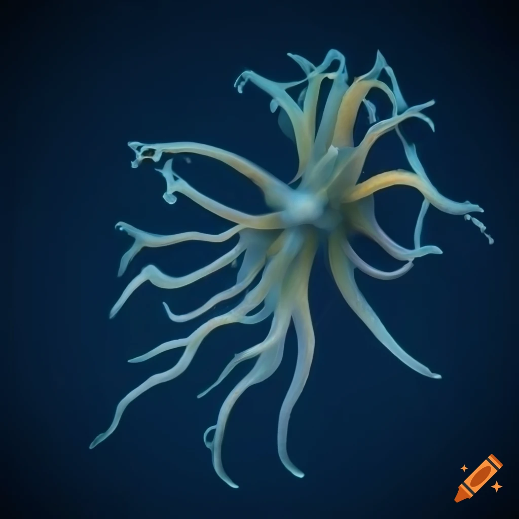 Translucent flower sea creature in deep blue sea