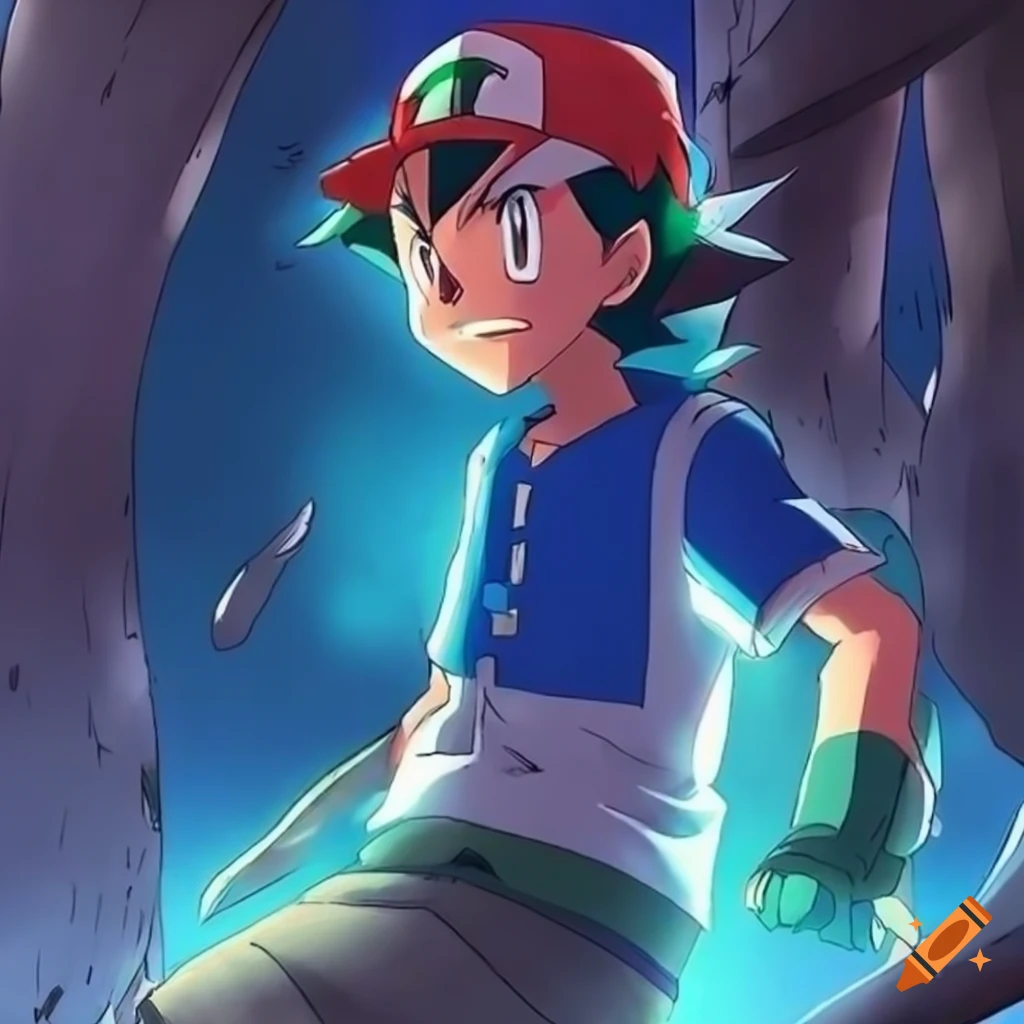 Ash ketchum in jojo's bizarre adventure style manga art on Craiyon