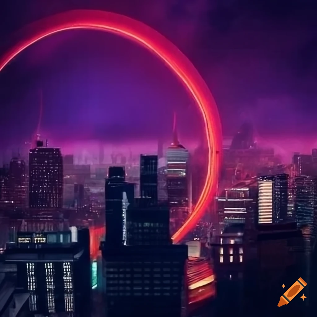 Retro science fiction city with robots and flying cars