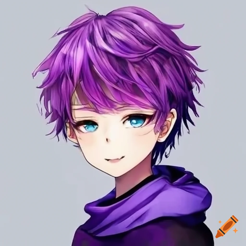 Portrait of a boy with purple hair on Craiyon
