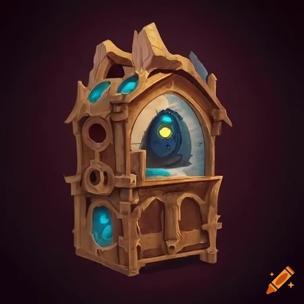 Wooden fantasy vending machine with magical items on Craiyon