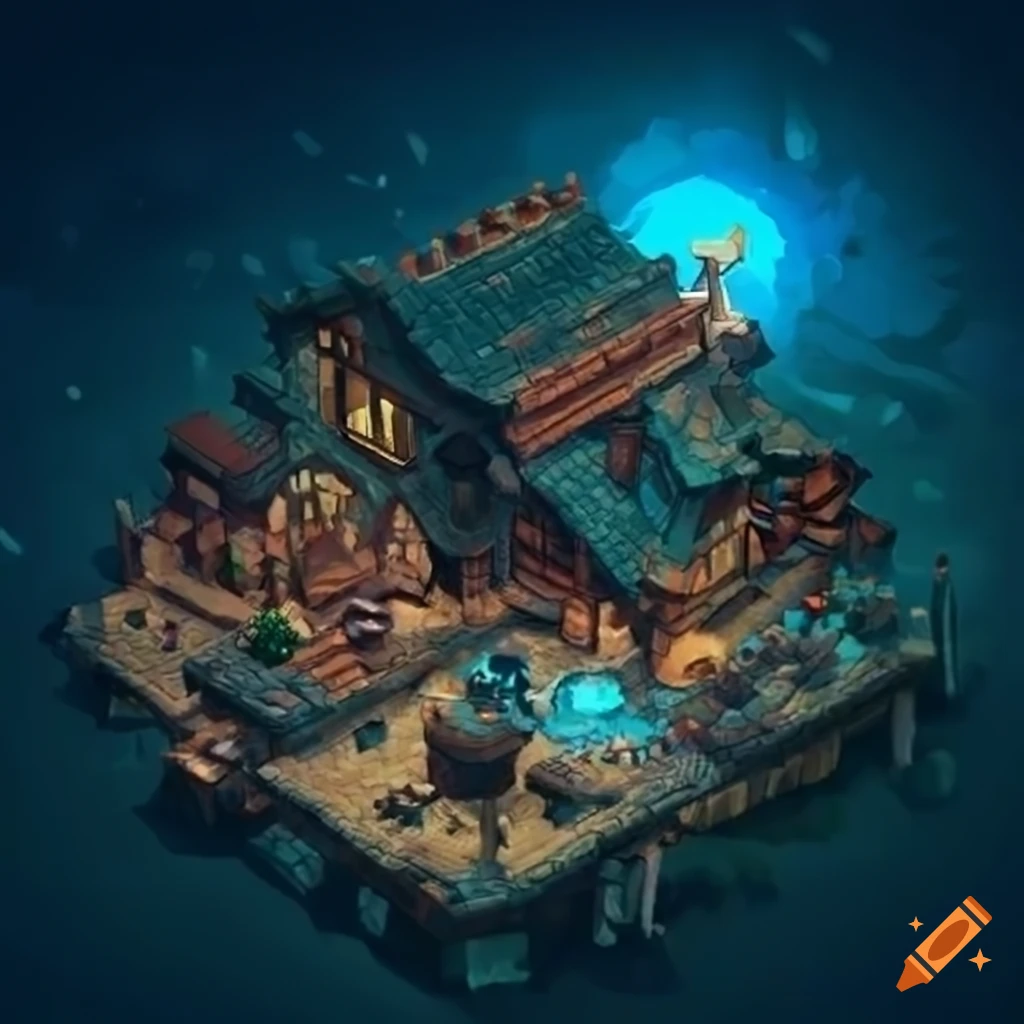 Isometric fantasy rpg map with medieval village and town on Craiyon