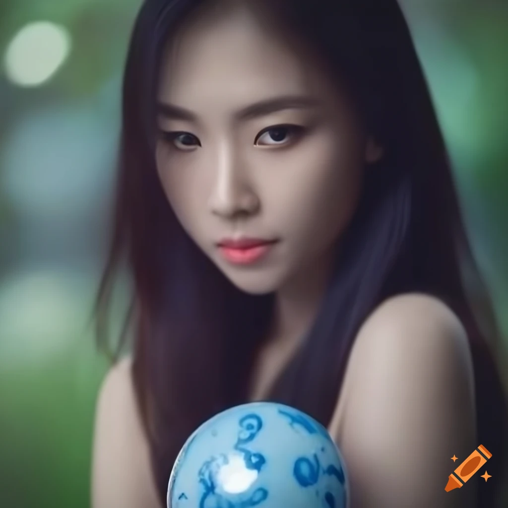 Digital Portrait Of A Beautiful Asian Woman With A Porcelain Sphere On Craiyon