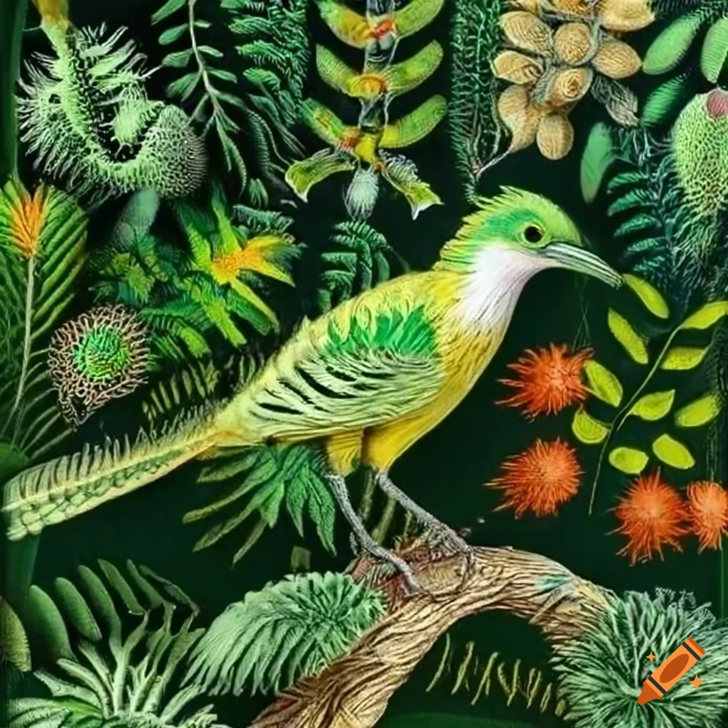 Réalistic bird on a branch in the jungle on Craiyon