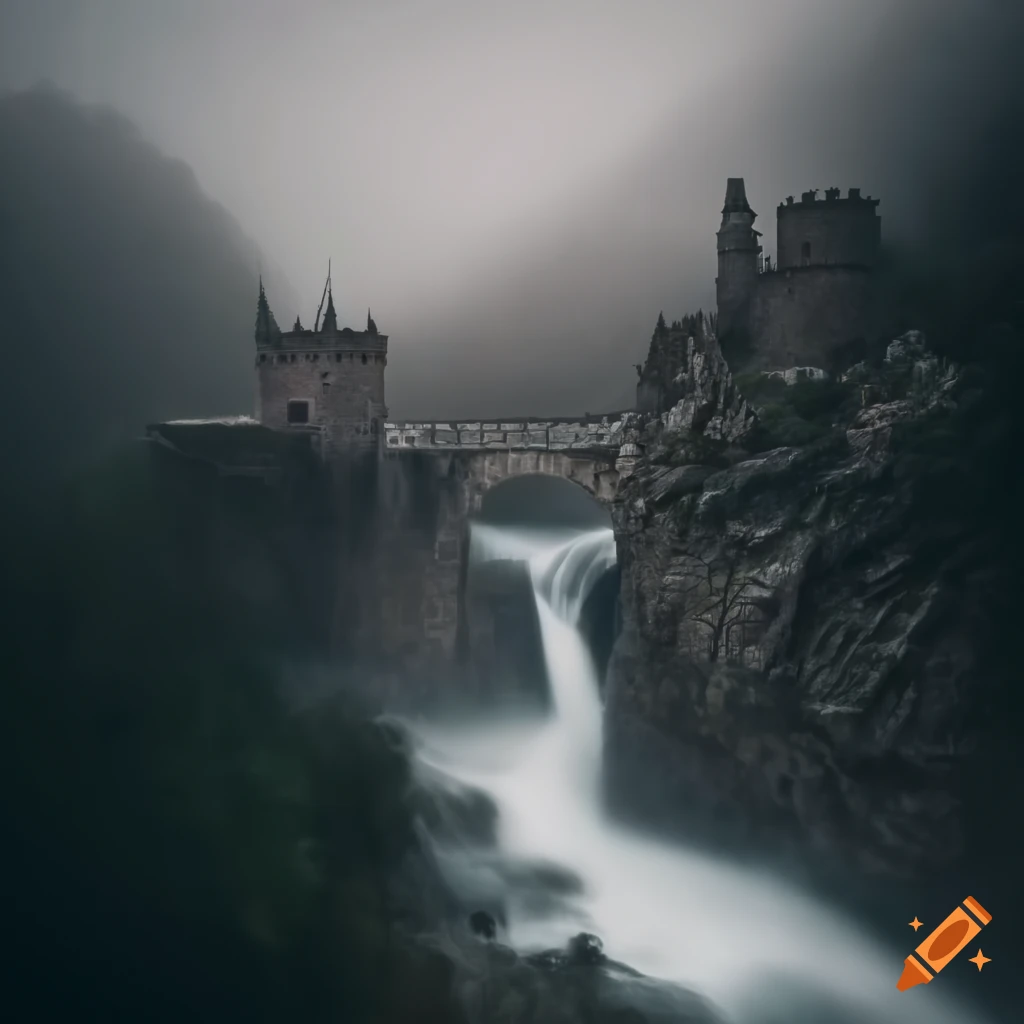 Castle on a cliff covered in fog
