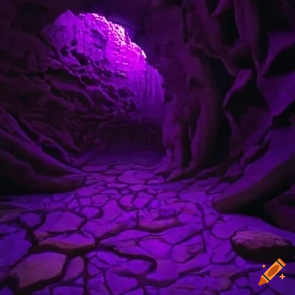 Purple-lit cave with thorny floor