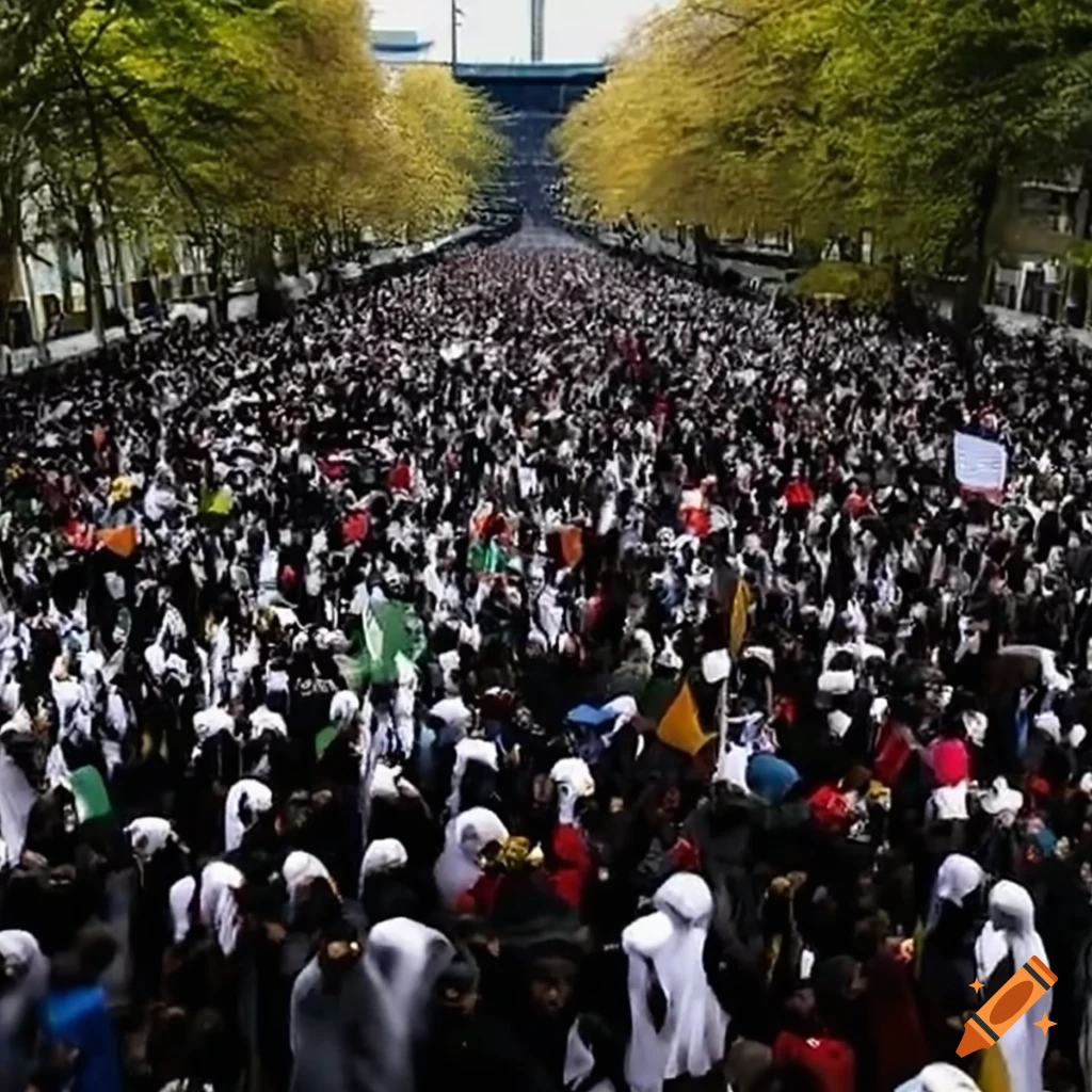 Crowd gathering for a political protest on Craiyon