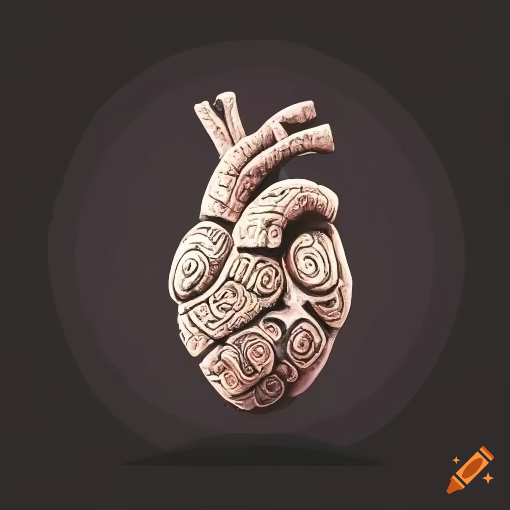 Stone sculpture of mayan-style anatomical heart on Craiyon