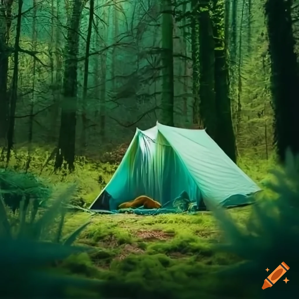 HD resolution image of a camping tent in a forest surrounded by plants ...