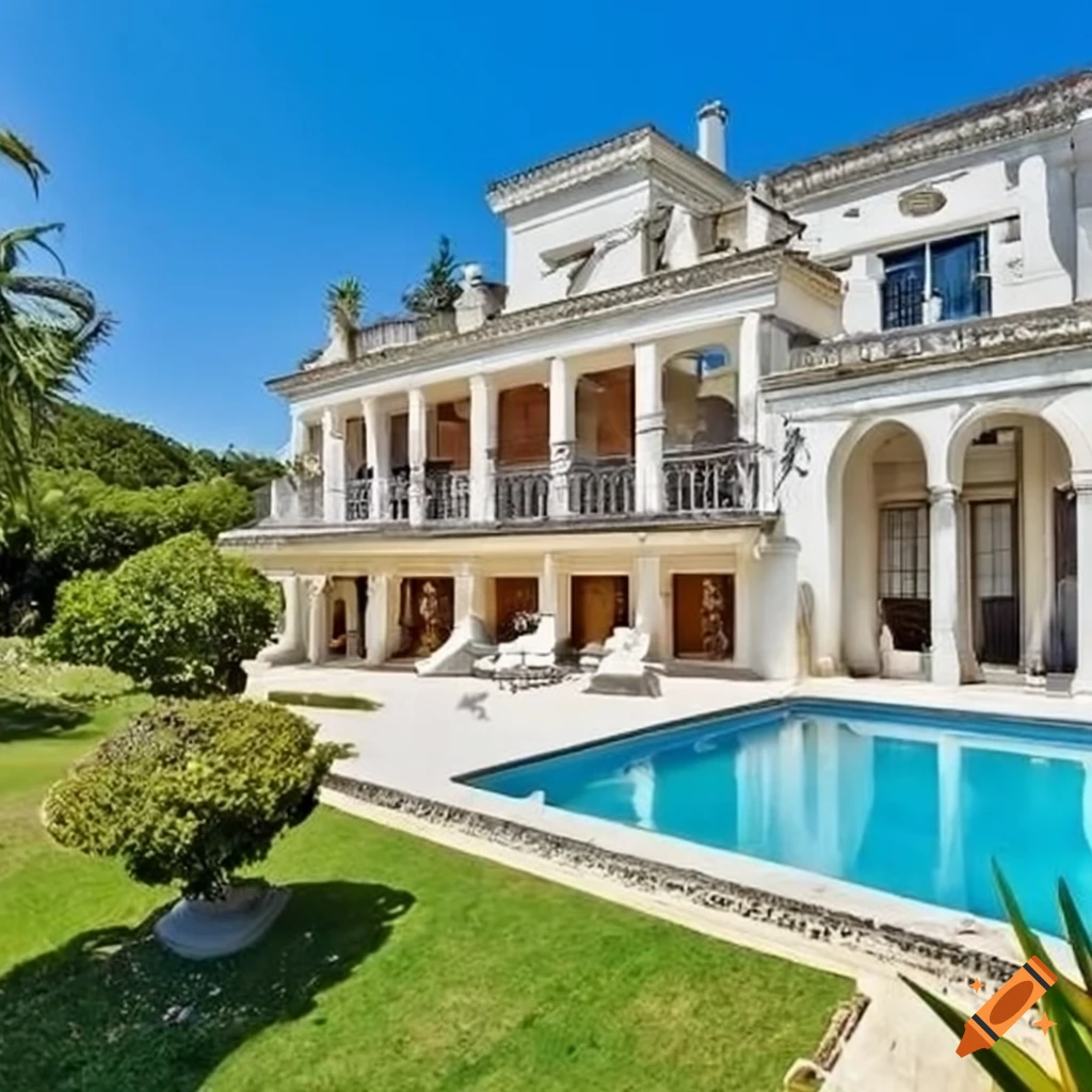 Stunning mansion near the beach with a rooftop terrace on Craiyon