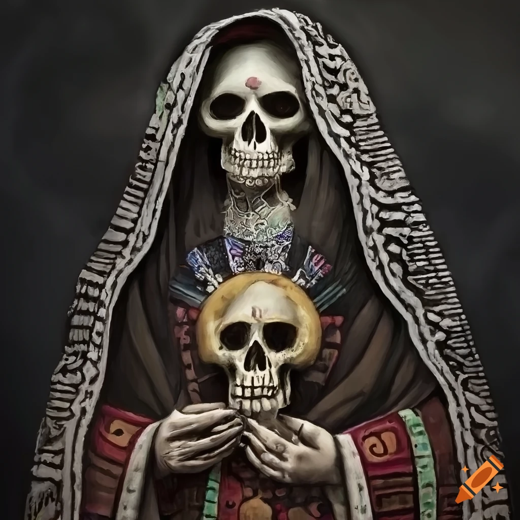 Aztec-inspired artwork of Santa Muerte on Craiyon