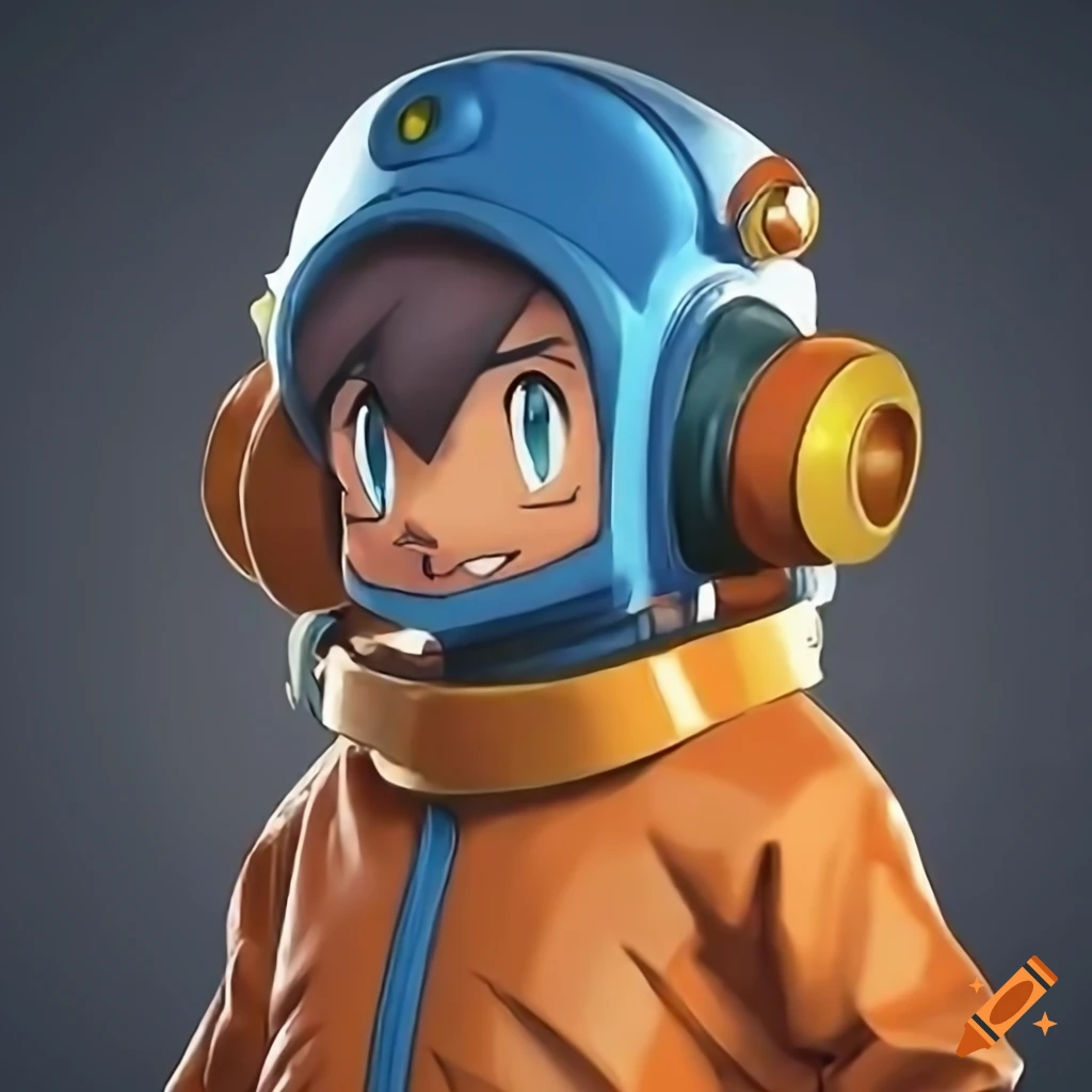Portrait of pokemon's ash in diving suit and helmet