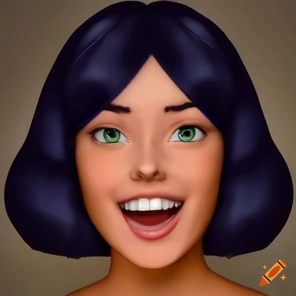 Realistic fan art portrait of a smiling Totally Spies character on Craiyon