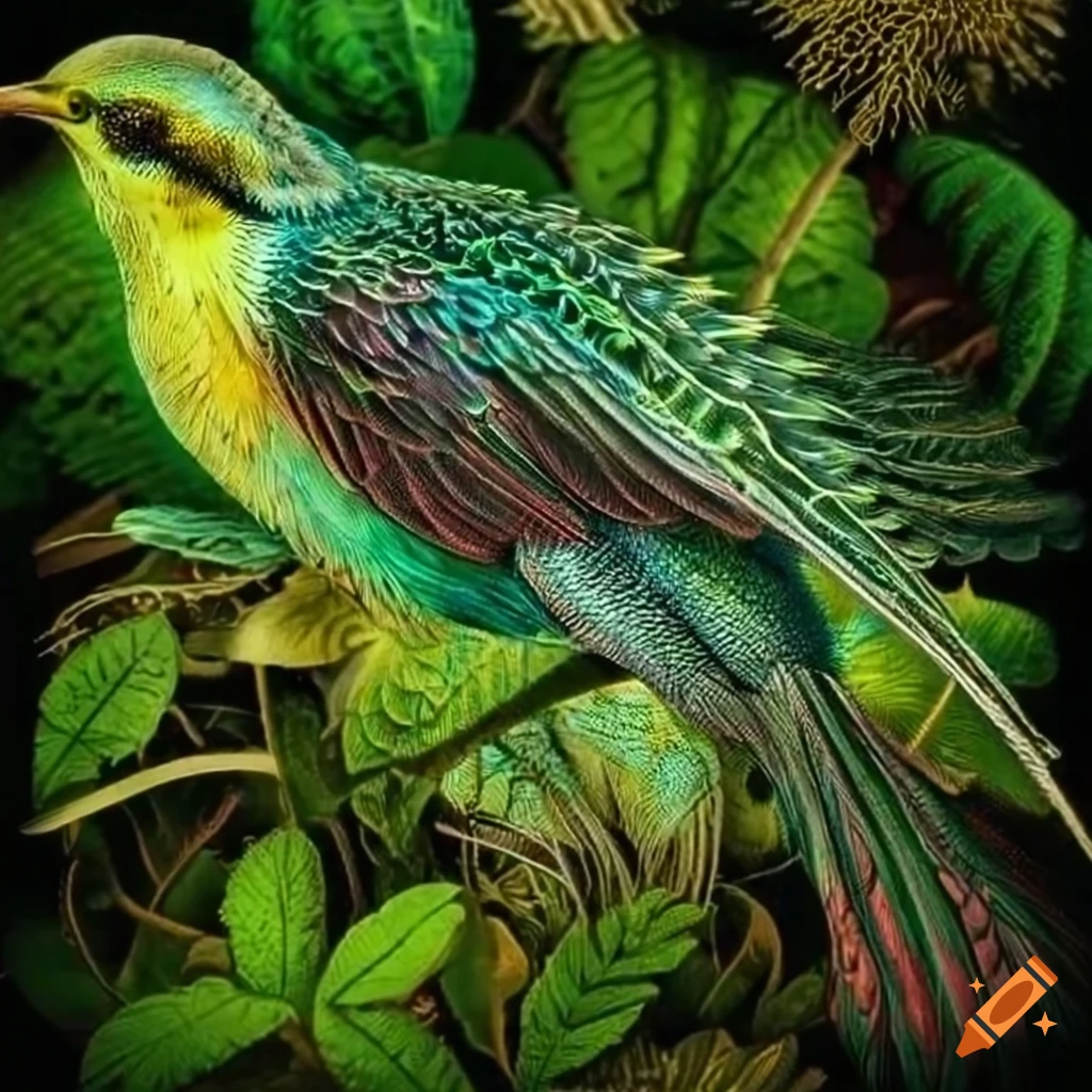 Realistic bird on a branch in the jungle on Craiyon