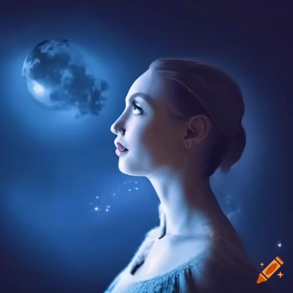 Woman admiring the starry sky with a full moon on Craiyon