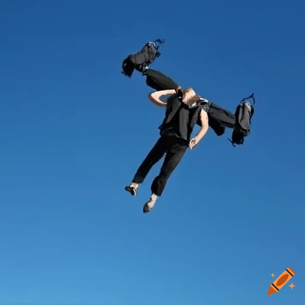 Man with a jetpack soaring in the sky