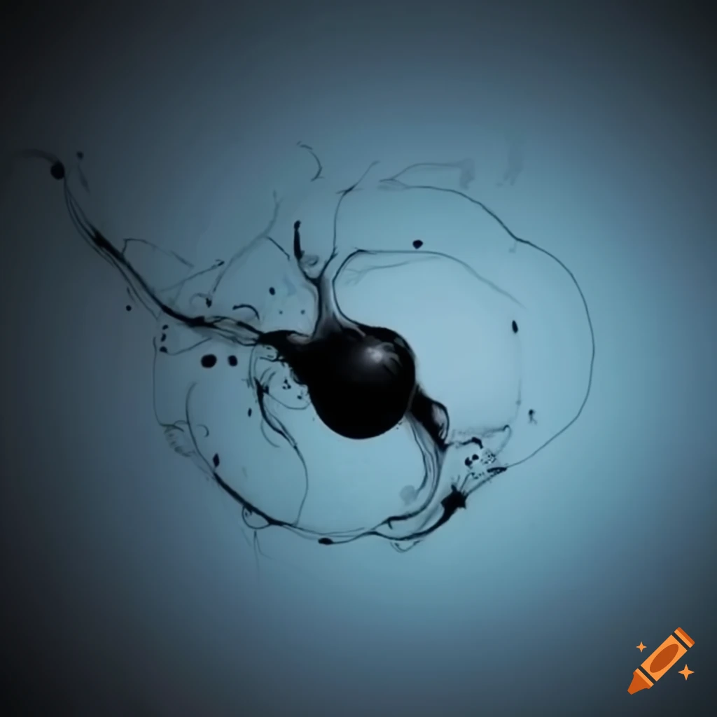 Dynamic black ink flying in an arc