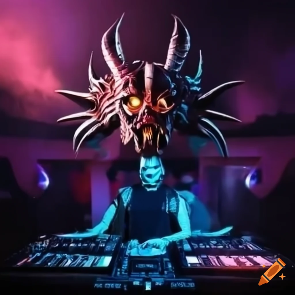 Djs playing music in dragon masks on Craiyon