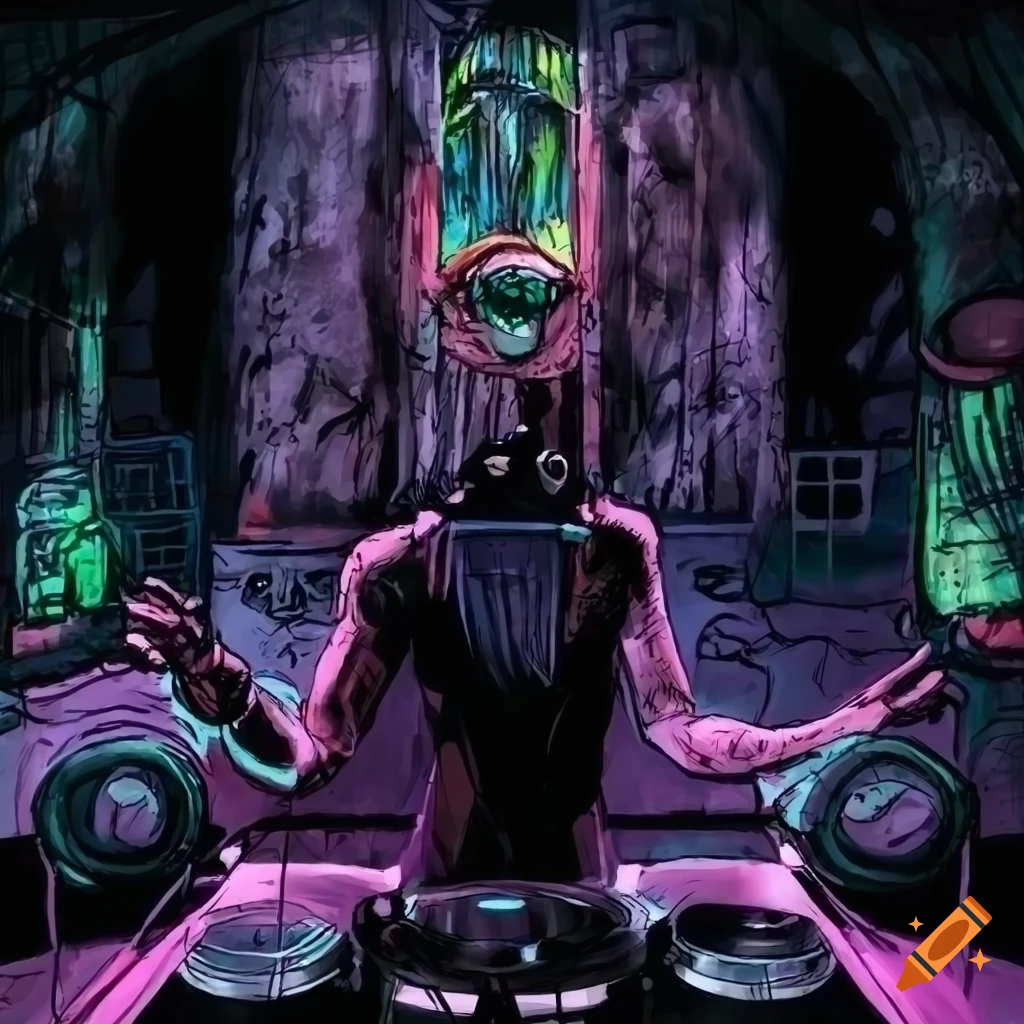 Cool lizard DJ in Simon Bisley style on Craiyon