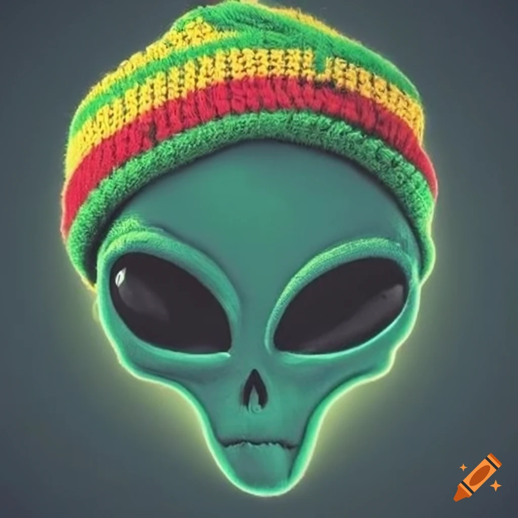 Reggae-inspired alien skull and bones logo on Craiyon