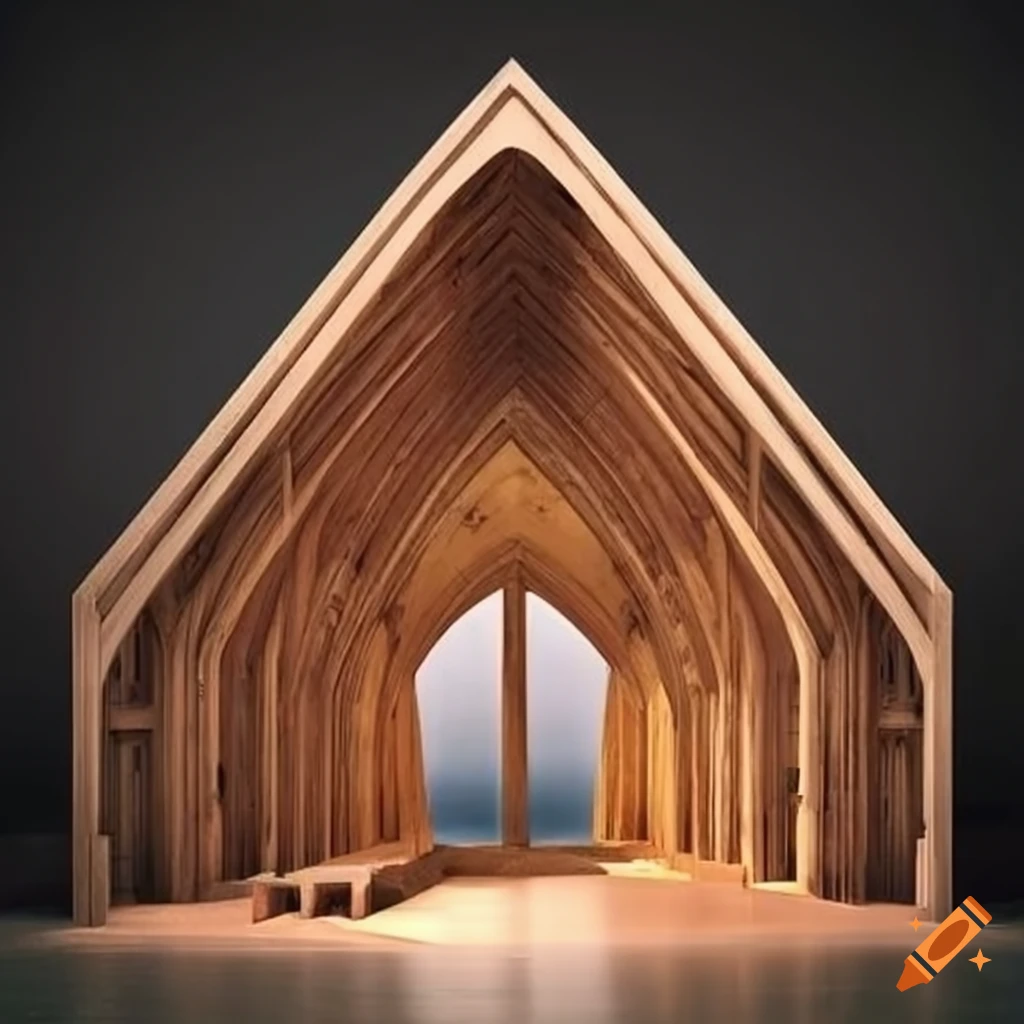 Cabin with cathedral-like architecture on Craiyon