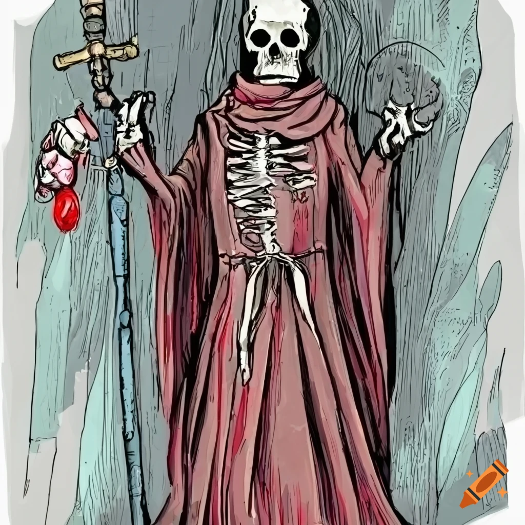 Medieval skeleton mage summoning graveyard