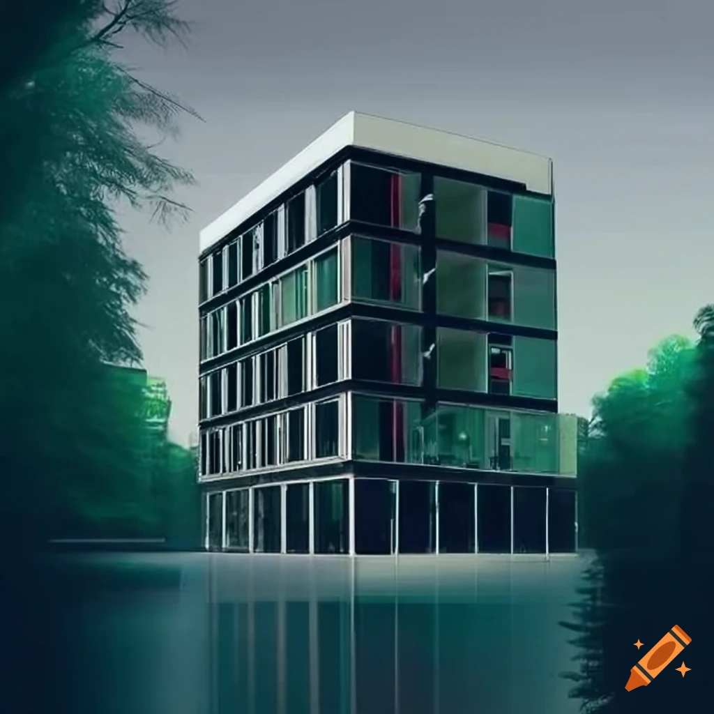 Modern building with motorcycles parked in front on Craiyon