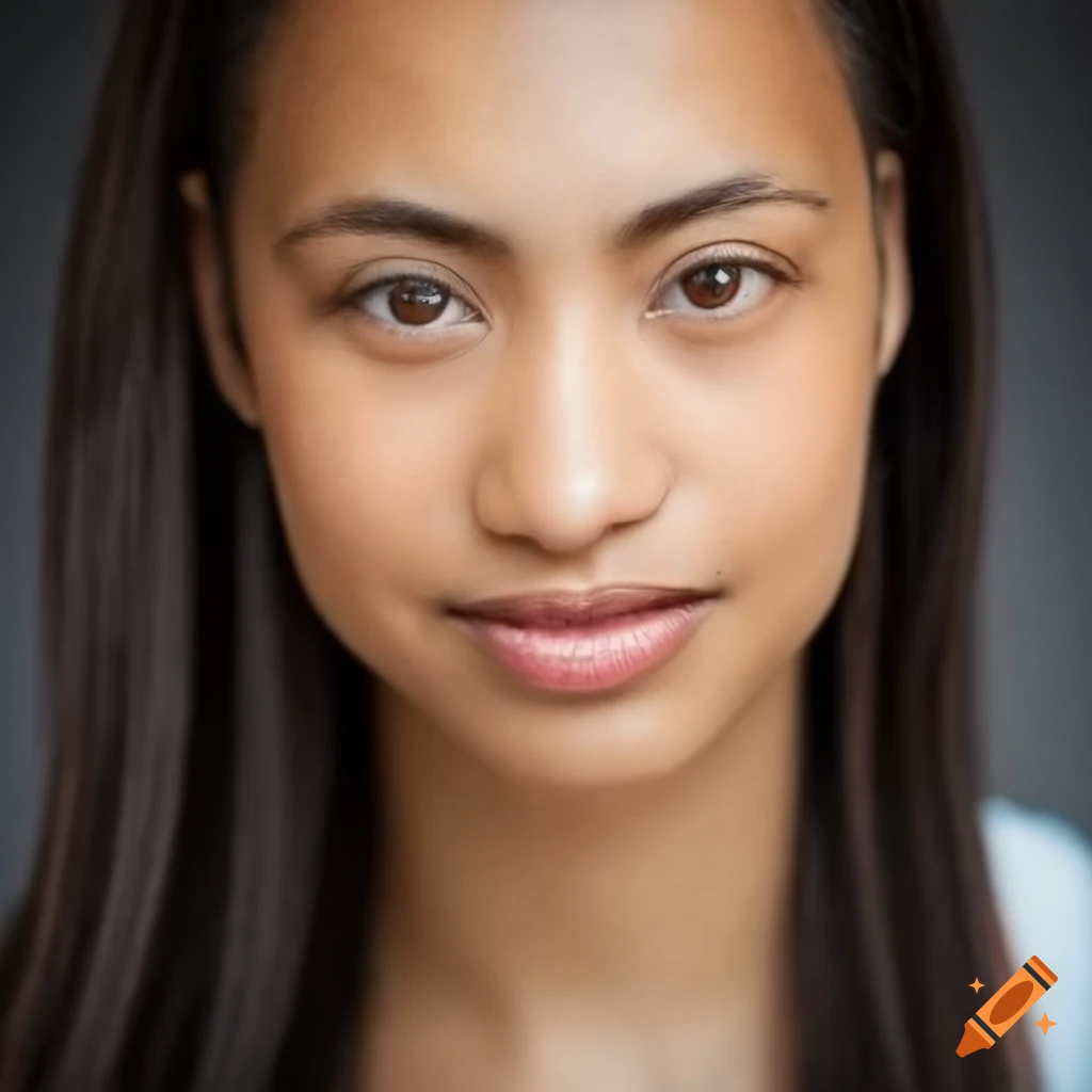 Close-up of a beautiful young woman with brown skin and long black hair ...