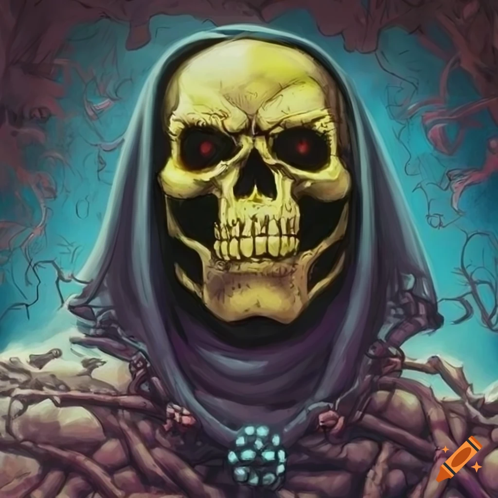 Detailed cosmic skull with a grim reaper theme on Craiyon