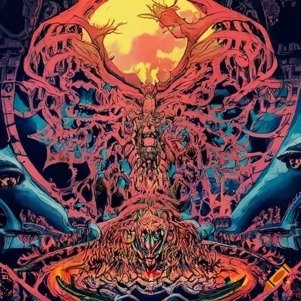 Artistic composition with bright neon colors and demonic theme on Craiyon