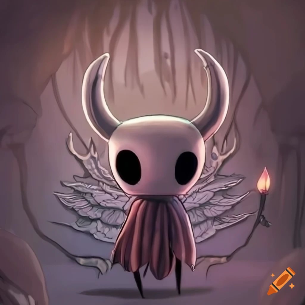 Hollow knight character in a colorful moment