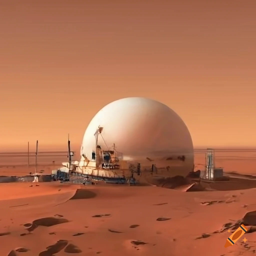 Dome with space port on mars landscape on Craiyon