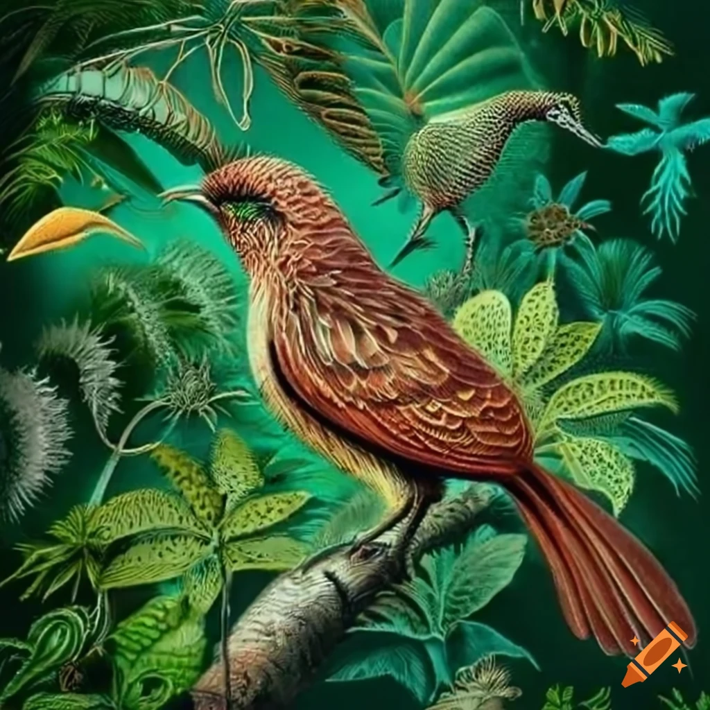 Realistic bird on a branch in the jungle on Craiyon