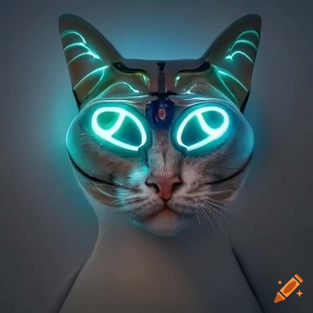 Futuristic robotic cat with glowing eyes on Craiyon