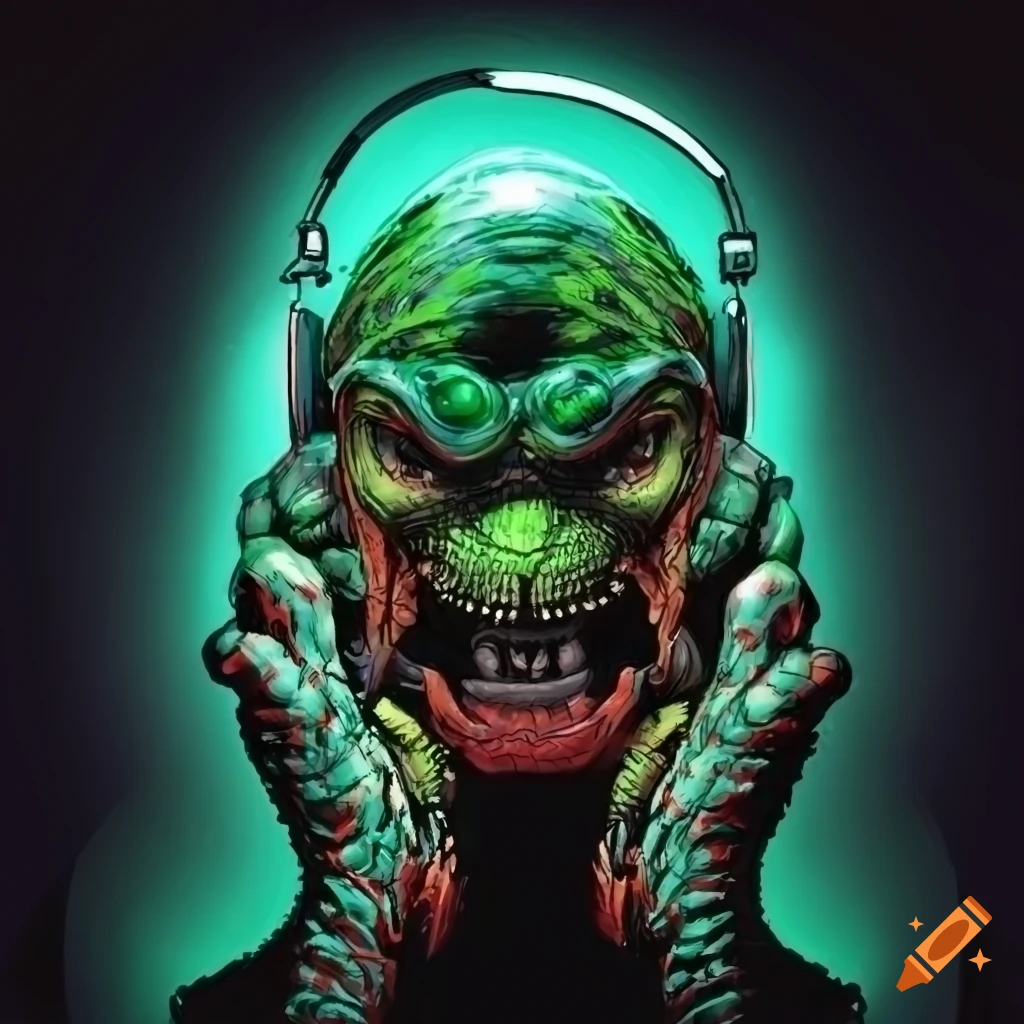 Artistic depiction of a lizard dj in headphones on Craiyon