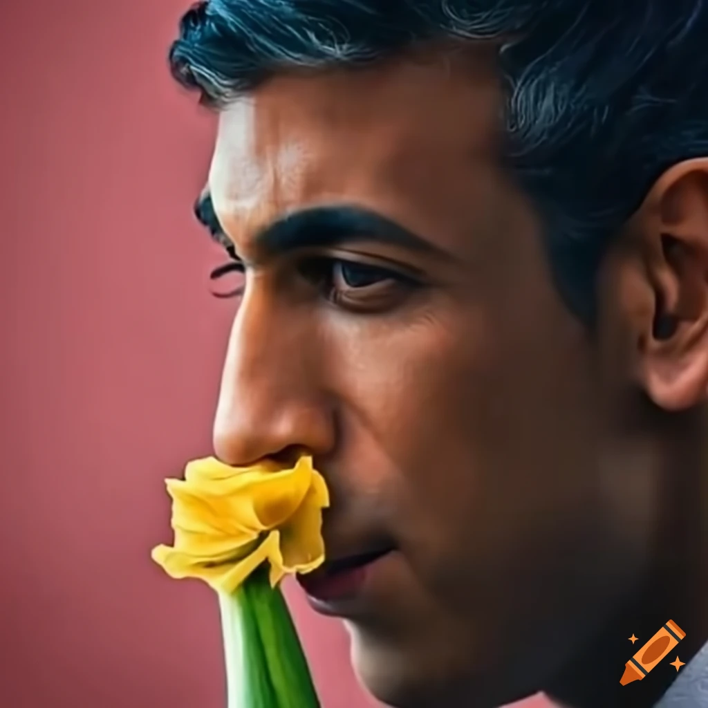 Rishi sunak smelling a flower on Craiyon