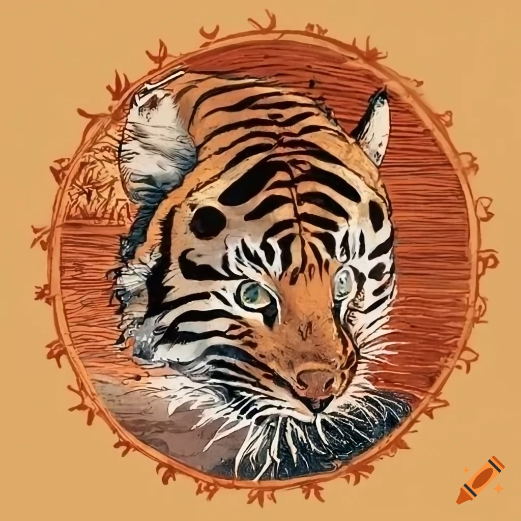 Ukiyo-e tiger japanese stamp icon