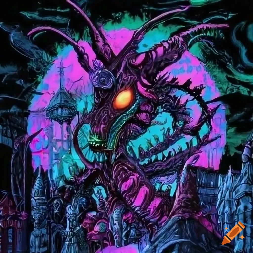 Intricate artwork of a demonic horse monster in a fantasy world on Craiyon