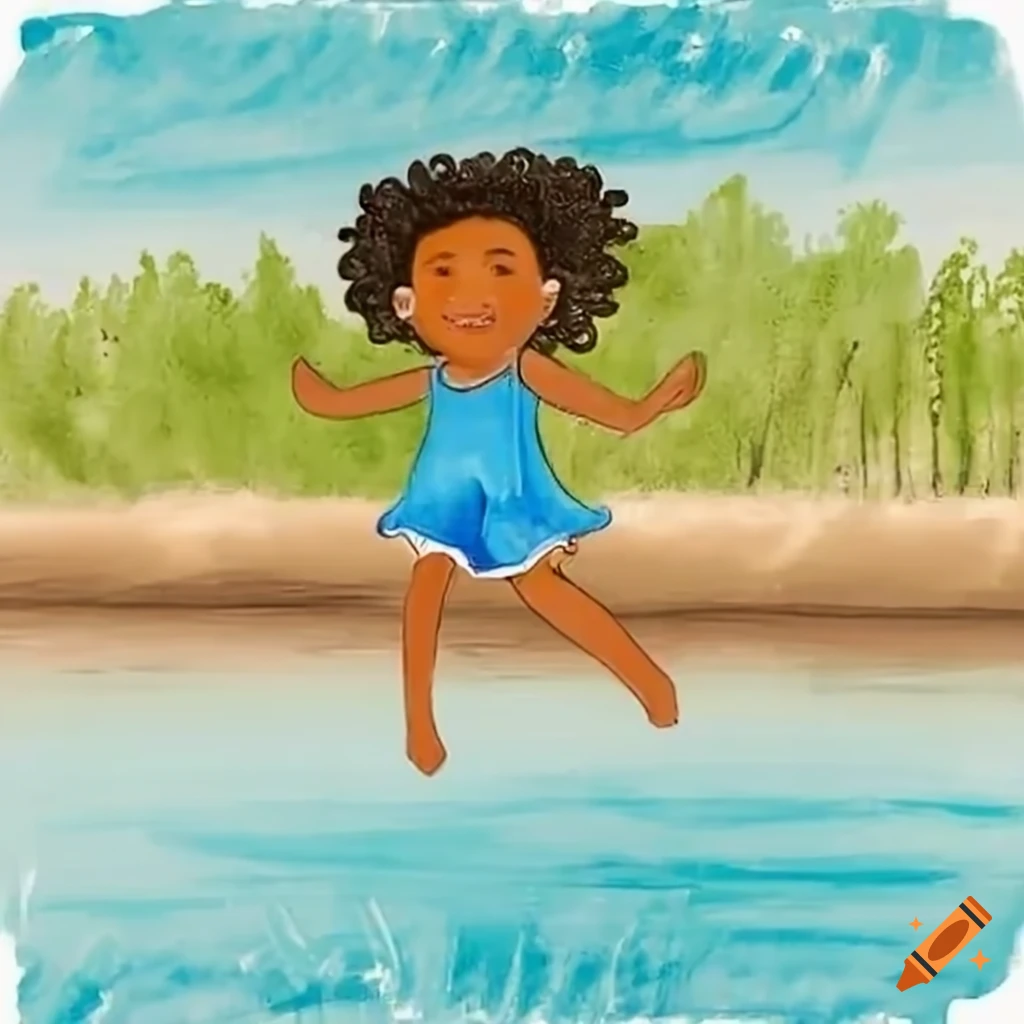 Young African girl jumping by the river on Craiyon